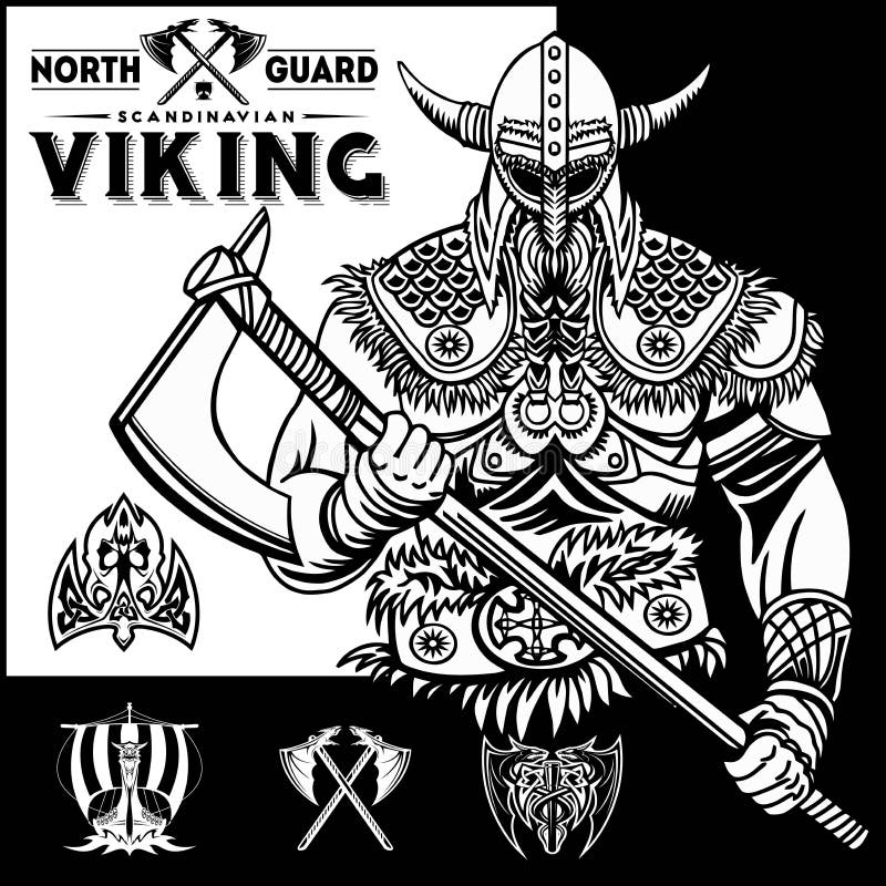 Satz Wikinger-Embleme, -aufkleber Und -logos Vektor Abbildung ...
