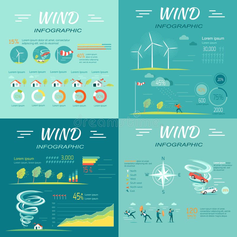 Satz Wind Infographics-Vektor-Illustrationen Vektor Abbildung ...