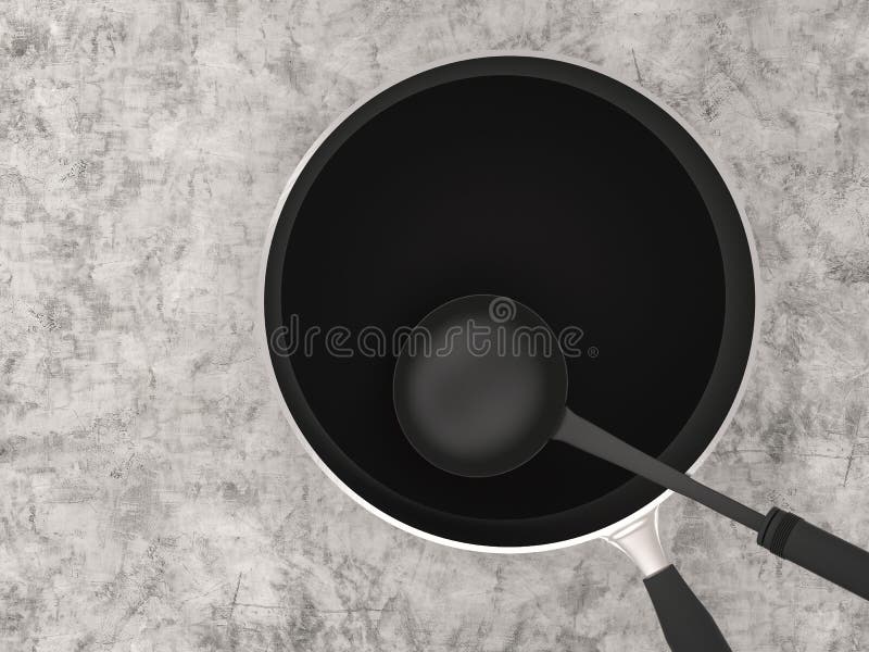 Sauce Pan with Ladle Top View Stock Illustration - Illustration of ...