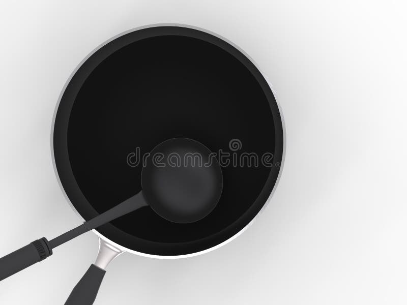 Sauce Pan with Ladle Top View Stock Illustration - Illustration of pots ...