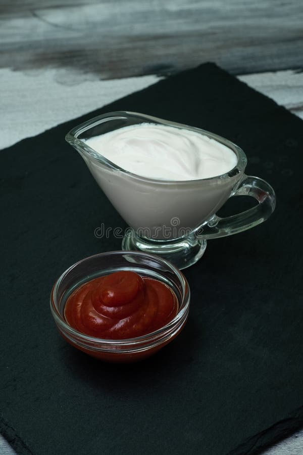Sauce. Sour Cream and Ketchup Stock Image - Image of dairy, soft: 217048155