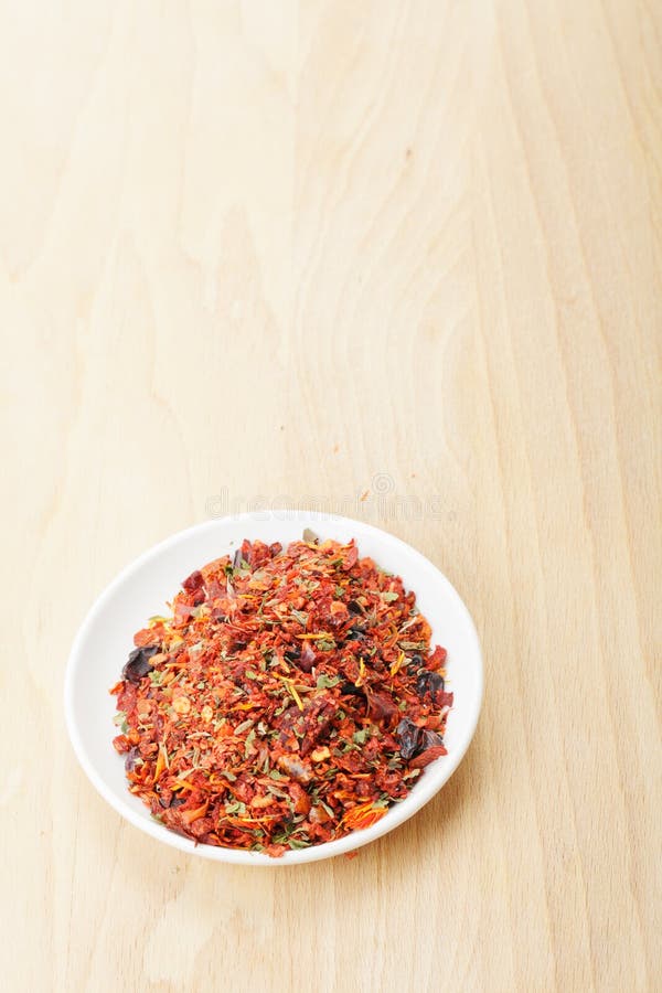 Saucer with Spice Mixture for Rice Courses on Wood Stock Image - Image ...