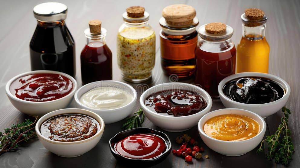 Sauces and Condiments on Table Stock Image - Image of ingredient ...