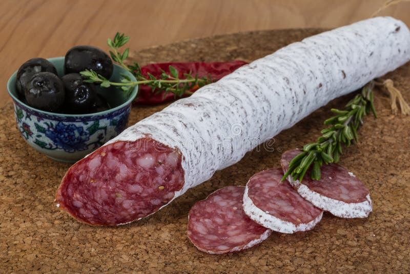 Saucisse de Fuet photo stock. Image du tranché, espagne - 50195816