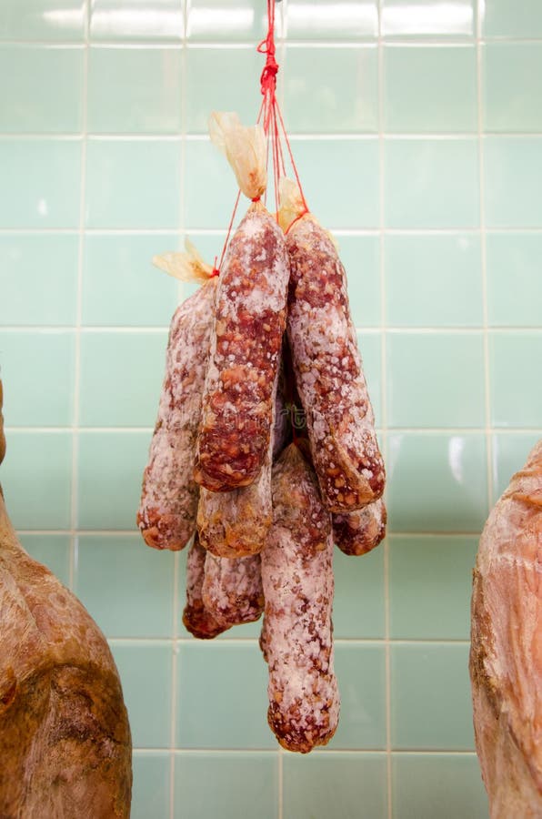 Saucisson hanged stock photo. Image of meat, parma, healthy - 59194784