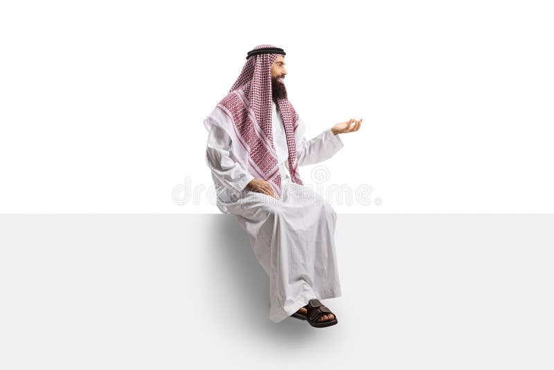 Saudi Arab Man Sitting on a Panel and Gesturing with Hand Stock Photo ...
