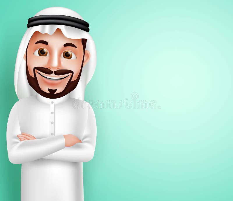 Saudi Arab Man Vector Character Wearing Thobe Happy Showing Empty Stock