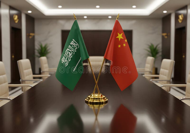 Saudi Arabia and China Flags on Conference Table Stock Image - Image of ...
