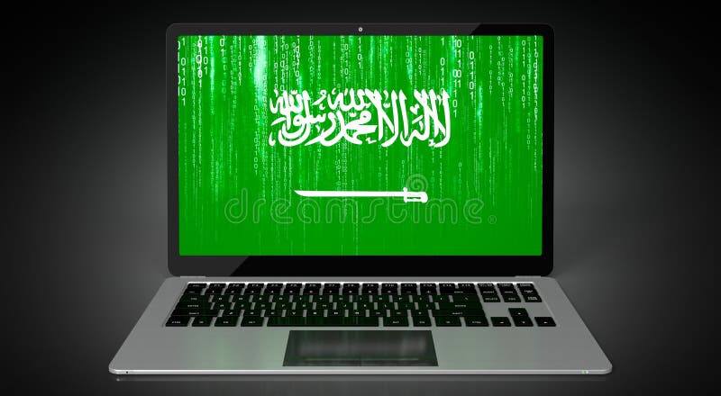 Saudi Arabia - Country Flag and Binary Code on Laptop Screen Stock ...