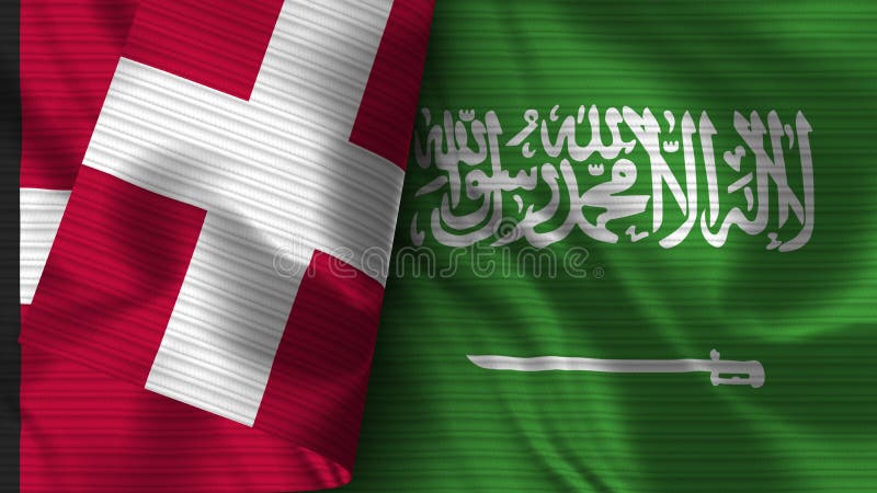 Saudi Arabia and Denmark Realistic Flag â€“ Fabric Texture Illustration ...