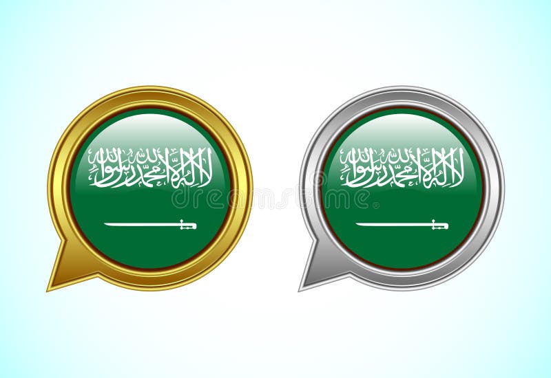 Saudi Arabia Flag Speech Bubble. Speaking Flag Icon in Gold and Silver ...
