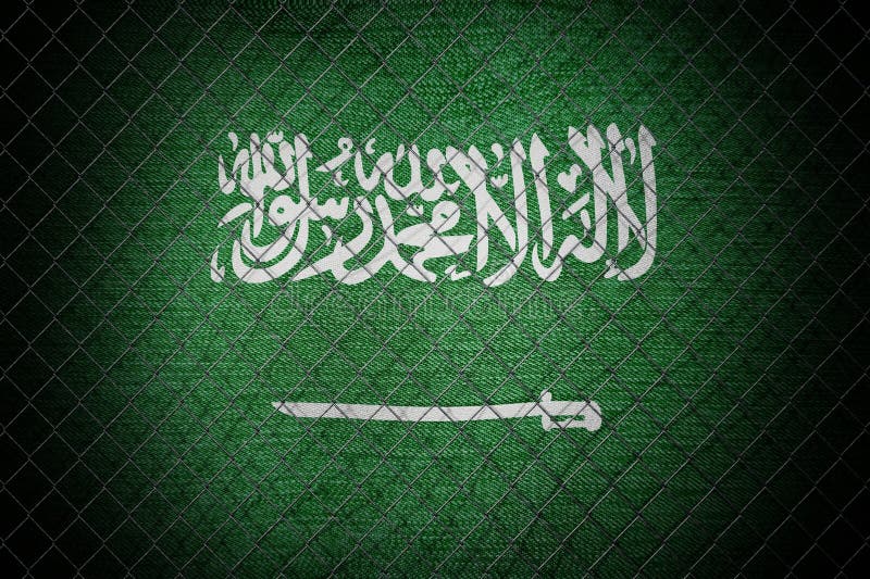 Saudi Arabia Flag and Wire Mesh Fence Stock Illustration - Illustration ...