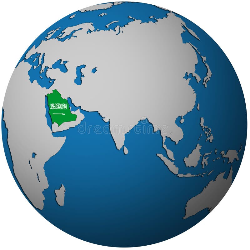 Saudi Arabia Flag on Globe Map Stock Illustration - Illustration of ...