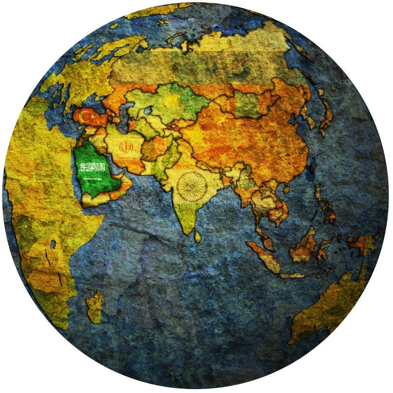 Saudi Arabia Flag on Globe Map Stock Illustration - Illustration of ...