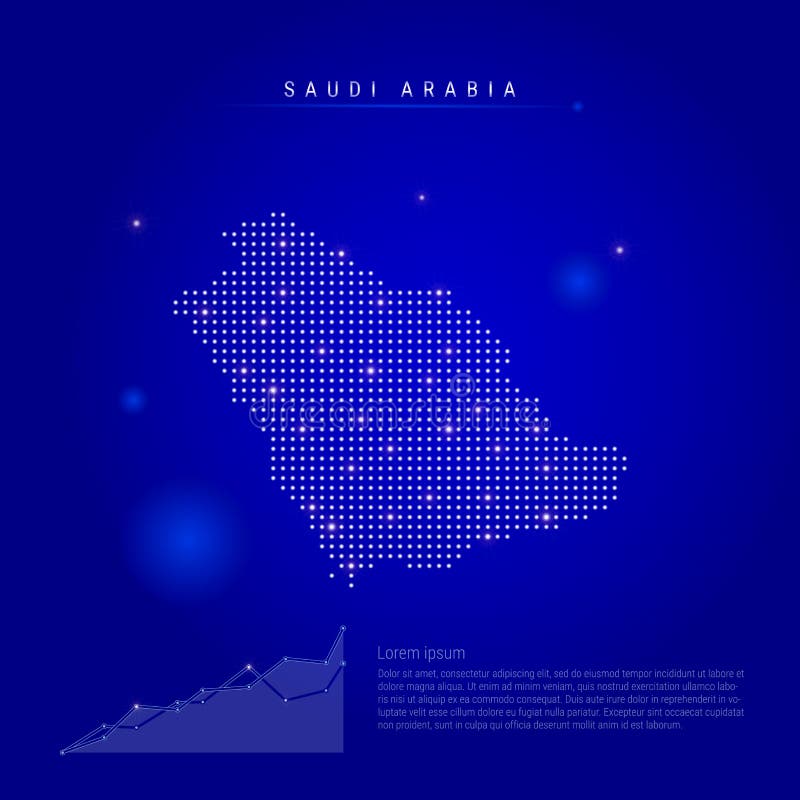 Saudi Arabia Illuminated Map with Glowing Dots. Dark Blue Space ...