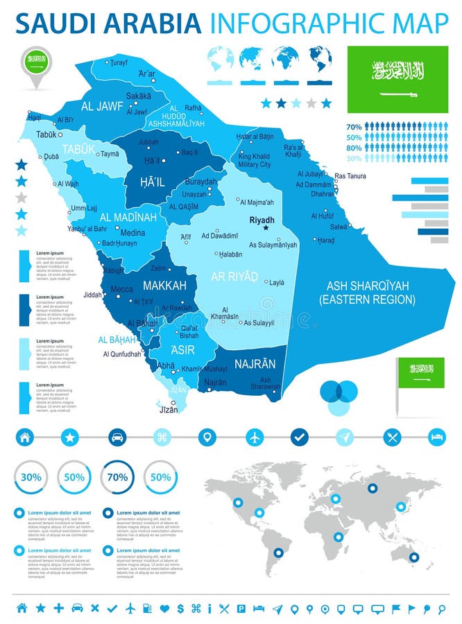 Saudi Arabia - Infographic Map and Flag - Illustration Stock ...