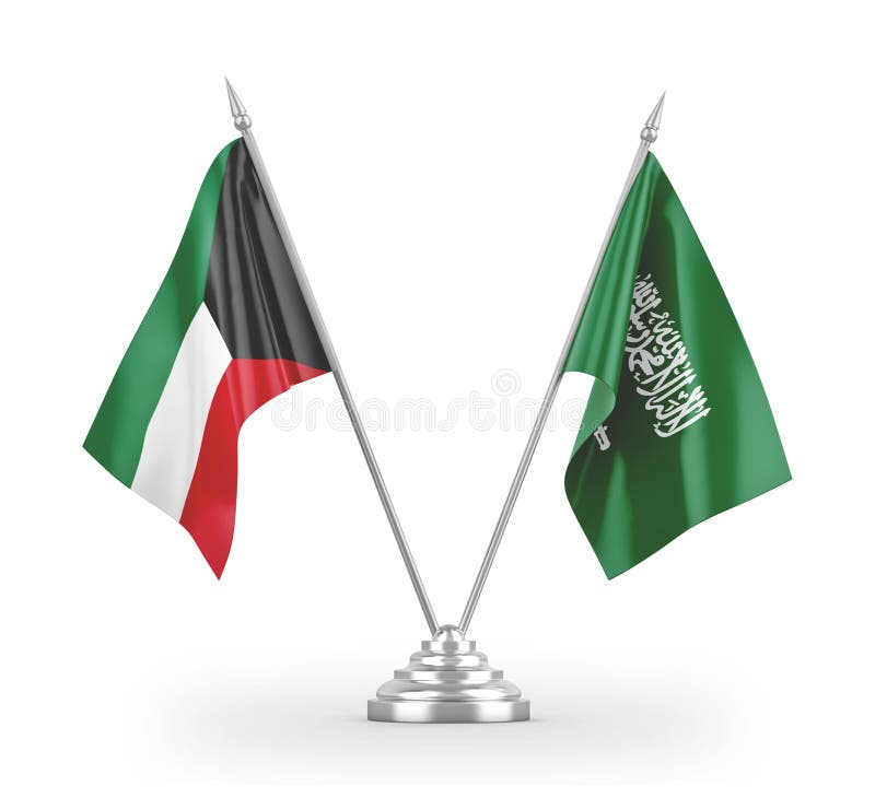 Saudi Arabia and Kuwait Table Flags Isolated on White 3D Rendering ...