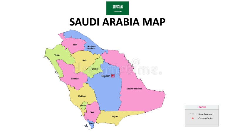 Saudi Arabia Map. Saudi Arabia Map with Color Background and All States ...