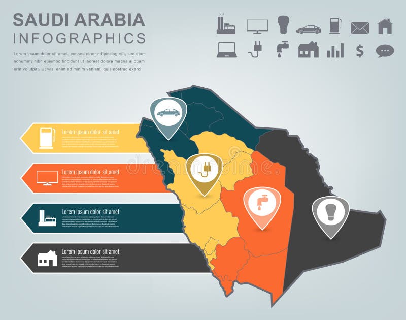 Saudi Arabia Map with Selectable Territories. Vector Stock Vector ...