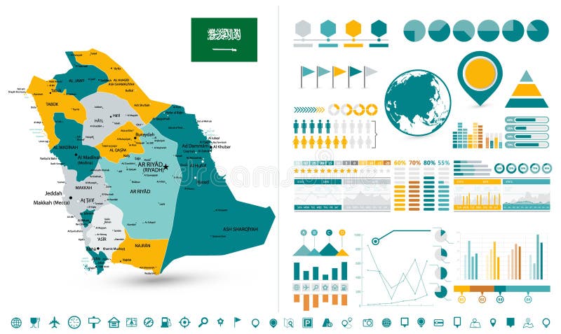 Saudi Arabia Map and Infographics Design Elements Stock Vector ...