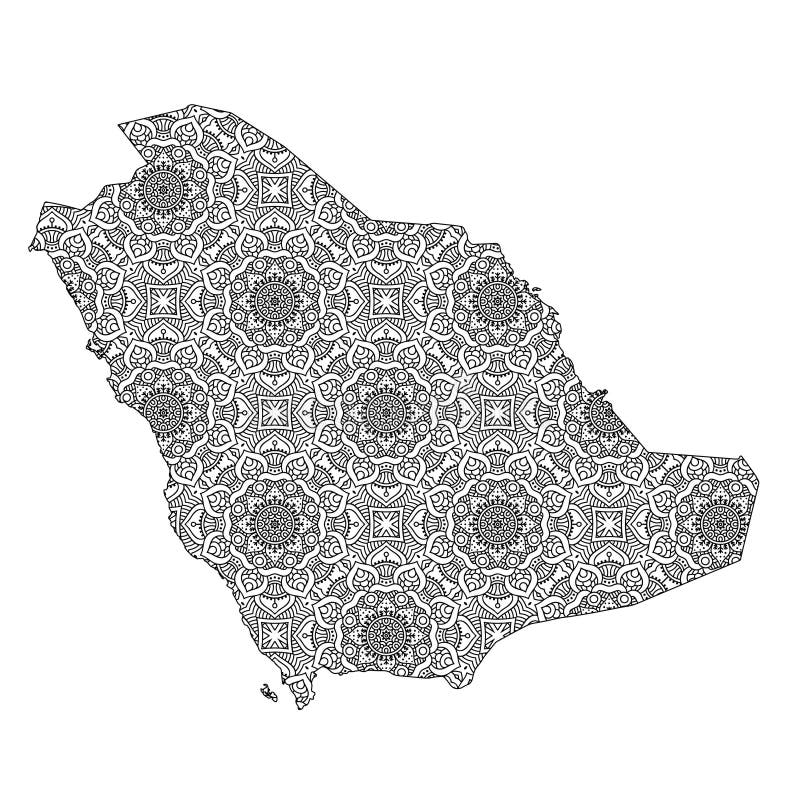 Saudi Arabia Map with Mandala Design Stock Vector - Illustration of ...