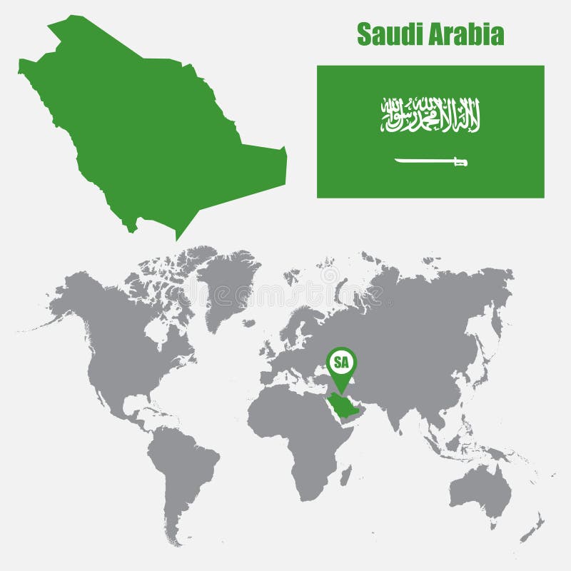 Saudi Arabia Map on a World Map with Flag and Map Pointer. Vector ...