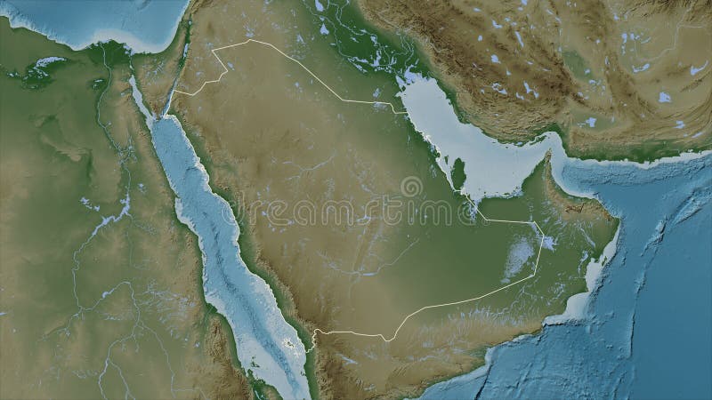 Saudi Arabia Outlined. Pale Stock Illustration - Illustration of earth ...