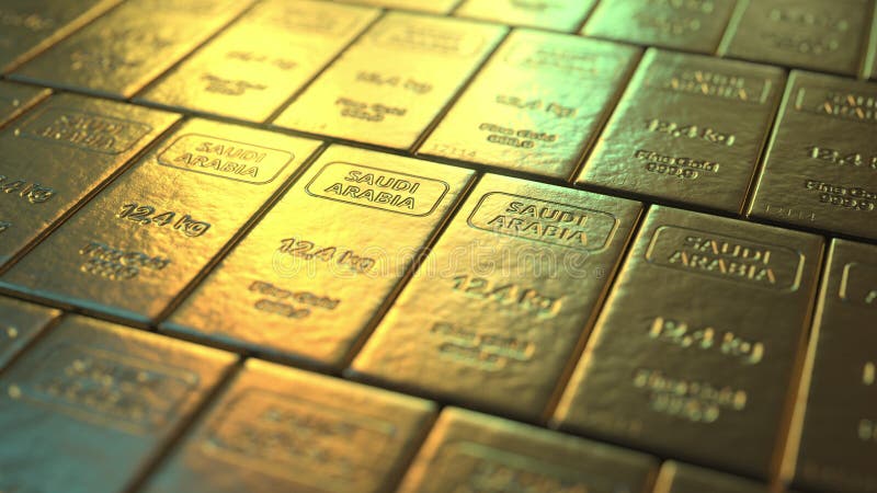 SAUDI ARABIA Text on Gold Bars. 3d Rendering Stock Illustration ...
