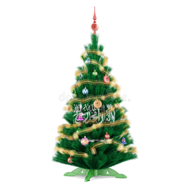Saudi Arabian Flag Painted on the Christmas Tree, 3D Rendering Stock ...