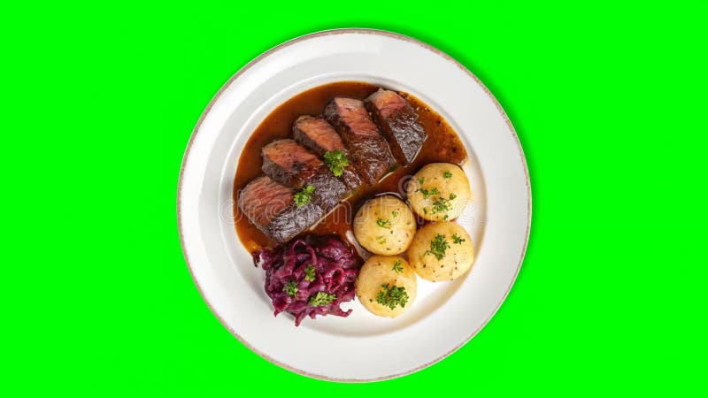 Sauerbraten. German Marinated Beef. Seamless Loop. Green Screen Stock ...