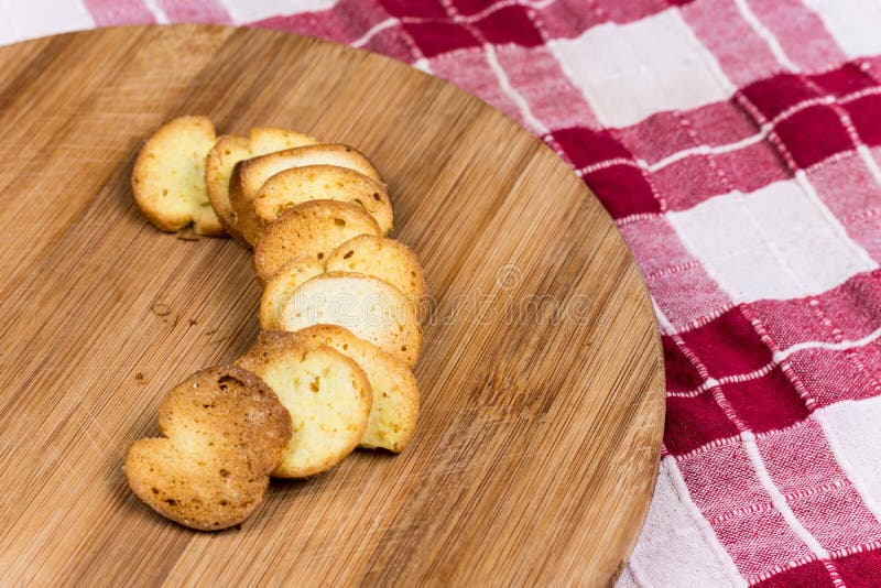Saulty Crispy Little Toast Breads on the Wooden Board Stock Photo ...
