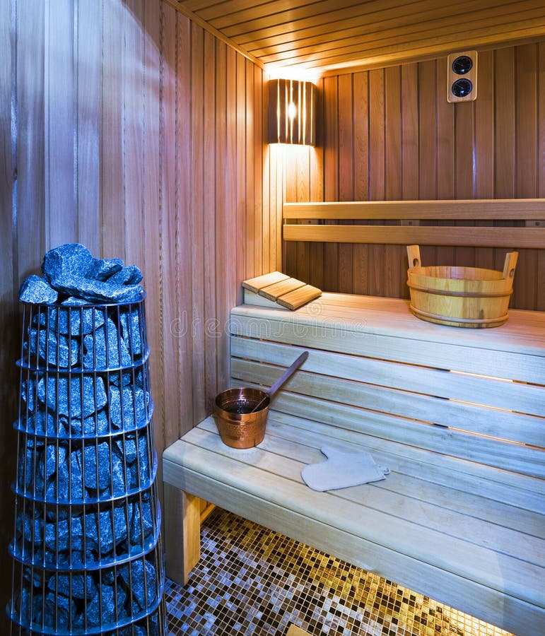 Ampio Interno Sauna in Stile Finlandese Fotografia Stock - Immagine di ...