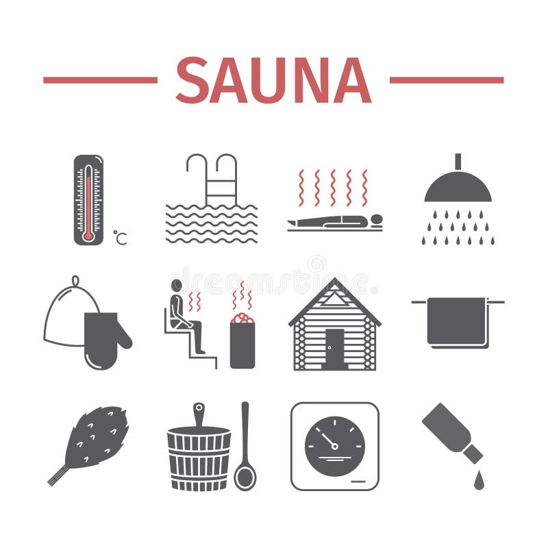 Set of Sauna Icons. Illustration of Russian Banya Elements Stock Vector ...