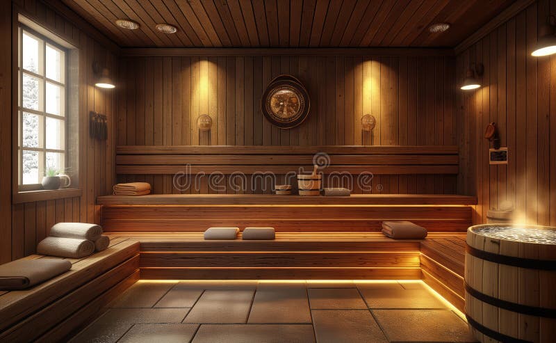 Sauna Interior with Luxury Details Stock Illustration - Illustration of ...