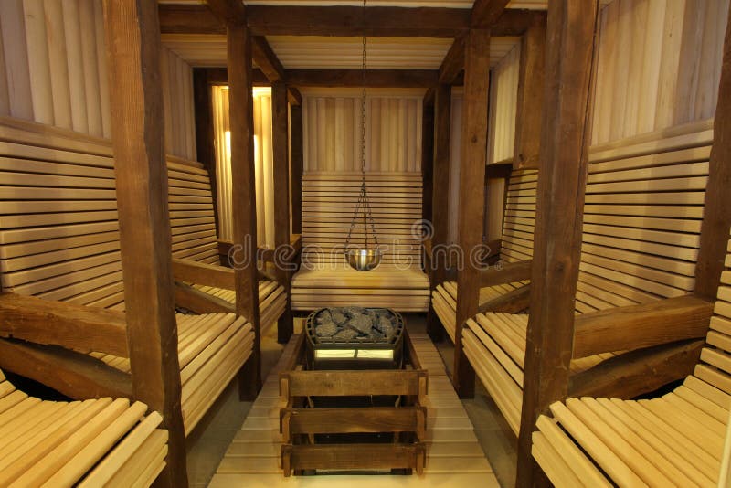 Sauna Room with Traditional Sauna Accessories Stock Photo - Image of ...