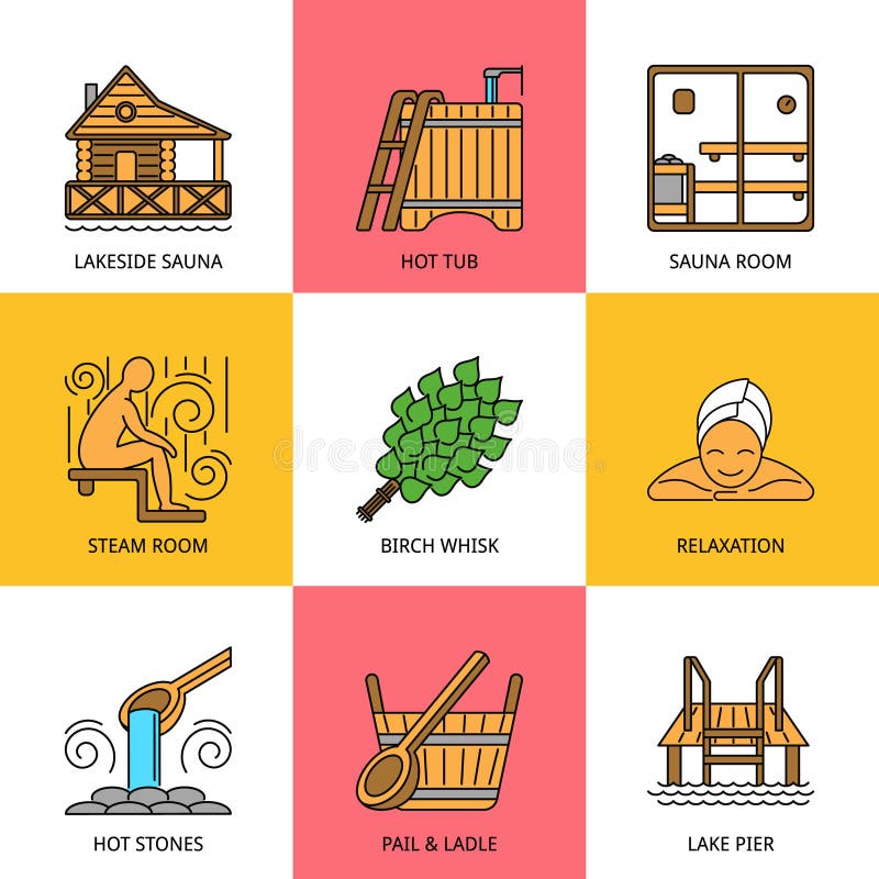 Sauna Theme Icon Set stock vector. Illustration of badge - 85906217