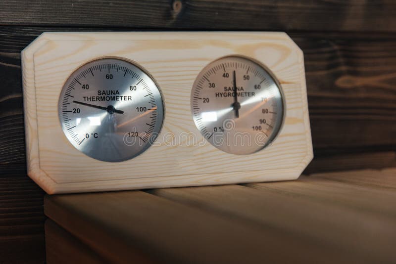 Sauna Thermometer and Hygrometer on the Wooden Bench Stock Image ...