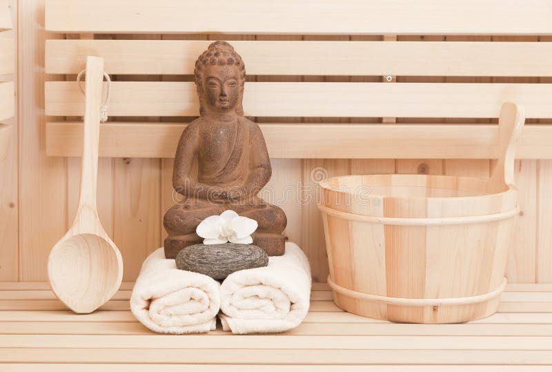 Sauna withrelaxation items stock image. Image of ayurveda - 48839619