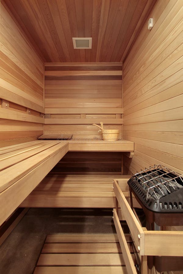 Sauna with wooded benches stock image. Image of healthy - 12662799