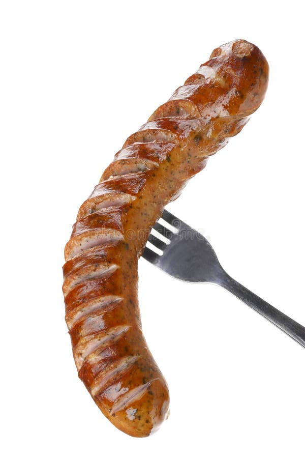 Single German Bratwurst Sausage on White Stock Image - Image of diet ...