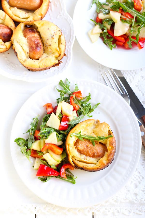 Sausage and Apple Toad in the Hole Stock Photo - Image of pastry ...