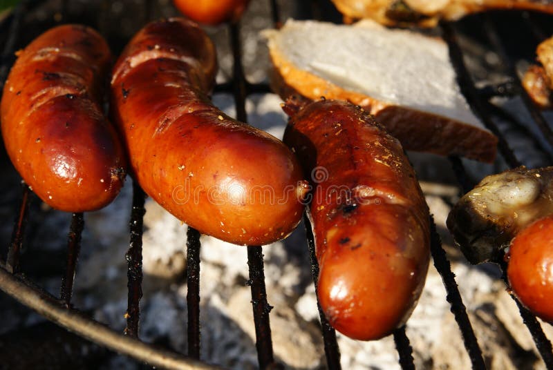 Sausage on barbecue stock photo. Image of delicious, burnt - 8948186
