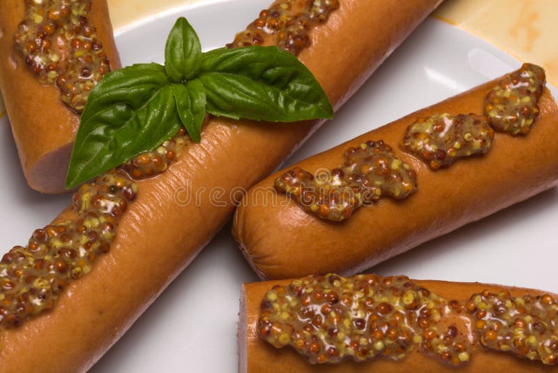 Sausage with Basil and Mustard Stock Image - Image of lunch ...