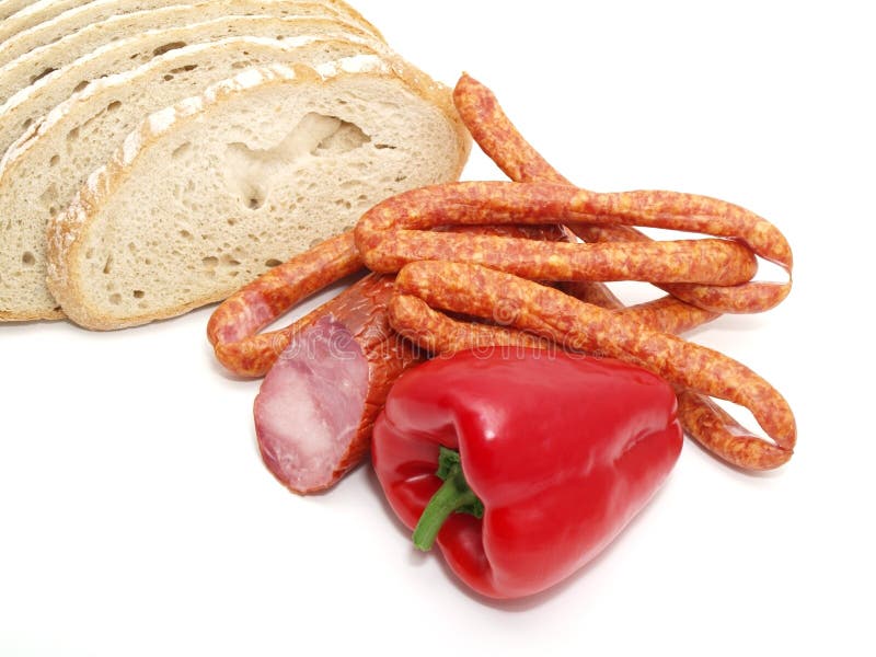 Sausage with Bread and Vegetables Stock Photo - Image of food, color ...