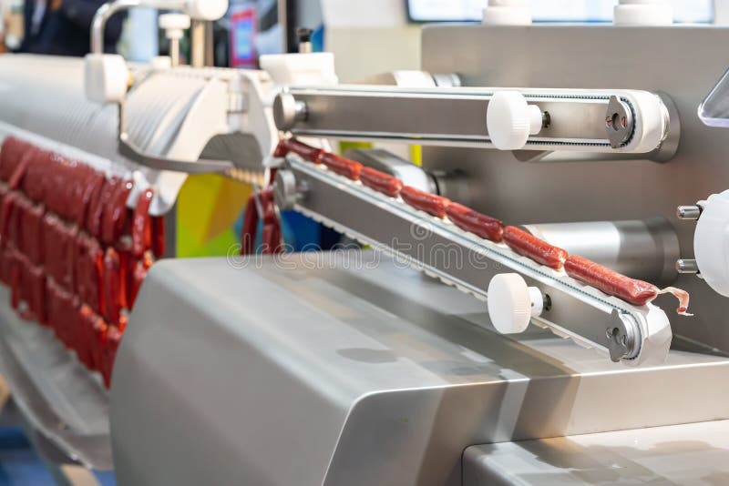 Sausage Chain during Hanged on Sausage Hanging Line of Modern Automatic ...