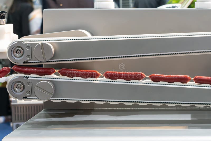 Sausage Chain during Produced by Past on Conveyor System of Automatic ...