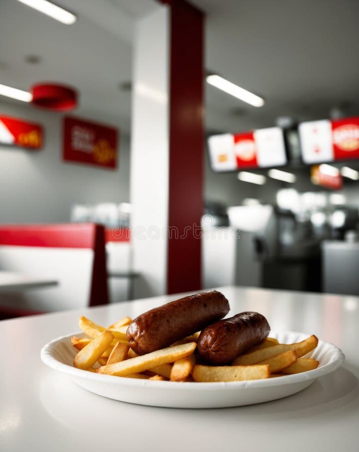 Sausage and Chips in a Fast Food Restaurant. Stock Image - Image of ...