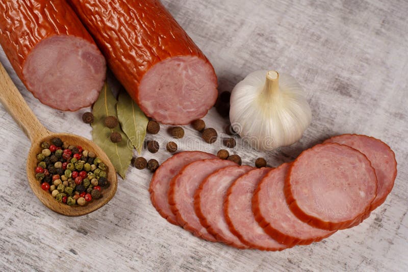 Sausage, Cold Cuts, and a Composition with Spices Stock Photo - Image ...