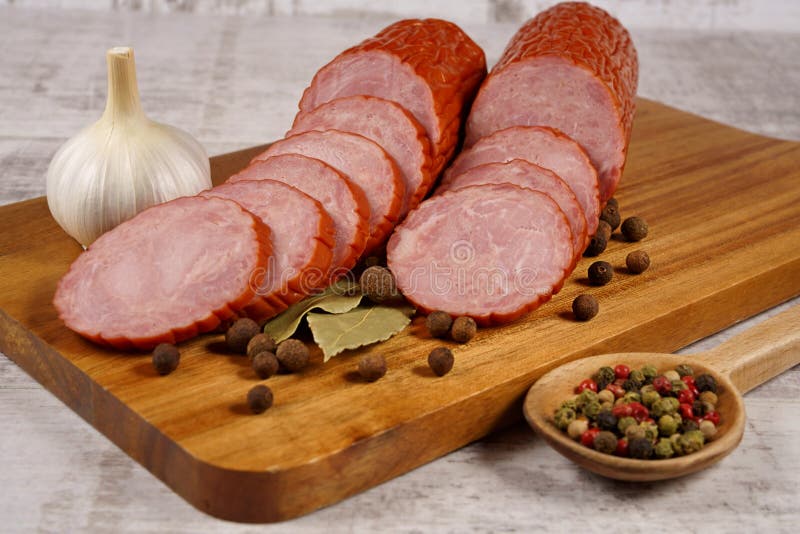 Sausage, Cold Cuts, and a Composition with Spices Stock Photo - Image ...