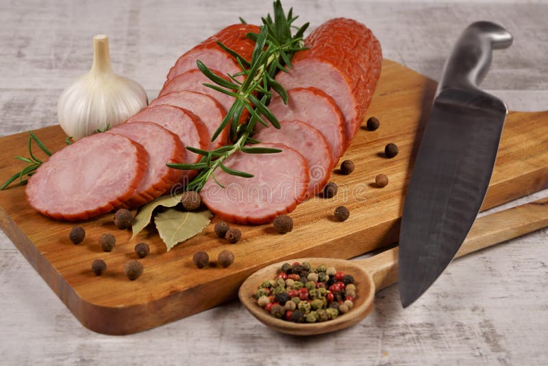 Sausage, Cold Cuts, and a Composition with Spices Stock Image - Image ...